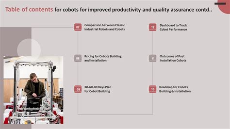 Table Of Contents For Cobots For Improved Productivity And Quality Assurance Graphics Pdf