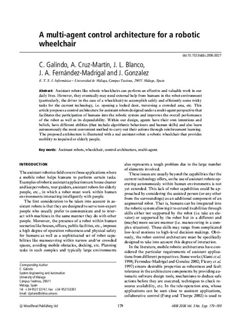 Pdf A Multi Agent Control Architecture For A Robotic Wheelchair