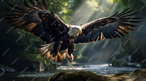 Bald Eagle And Rainforest Jungle Beautiful Green Background Neural