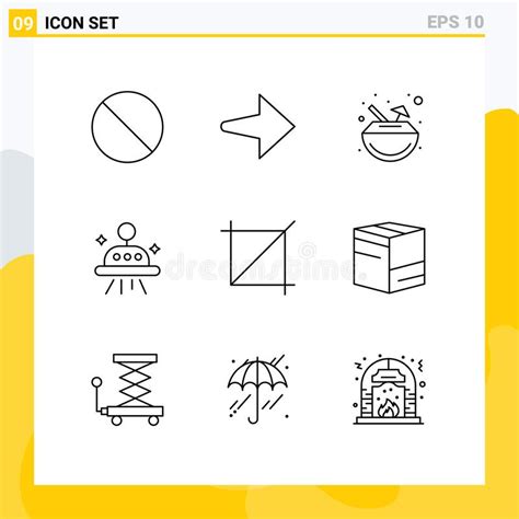 Pack Of 9 Creative Outlines Of Delivery Box Cocktail Tool Ufo Stock Vector Illustration Of