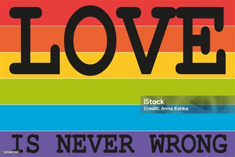 글자를 곁들인 성소수자 깃발 무지개 사랑은 결코 틀리지 않습니다 6 월에 Lgbt 프라이드 의 달 포스터 카드 배너 흰색 배경에 격리된 벡터 스톡 일러스트레이션입니다