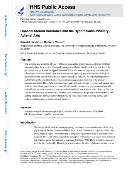 Pdf Gonadal Steroid Hormones And The Hypothalamo Pituitary Adrenal Axis