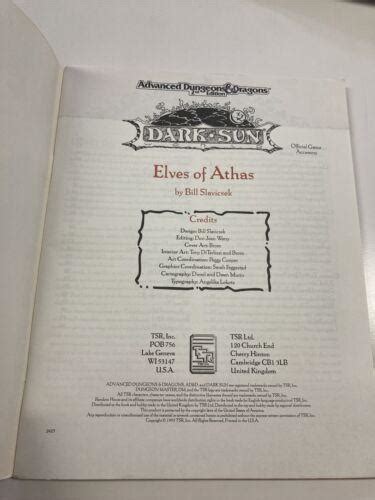 Dss3 Elves Of Athas Wmap Exc Dark Sun 2423 Tsr Dungeons Dragons Ad