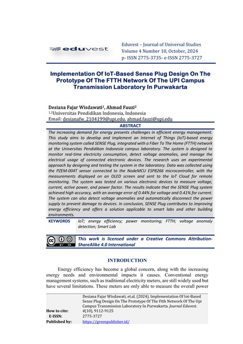 Pdf Implementation Of Iot Based Sense Plug Design On The Prototype Of