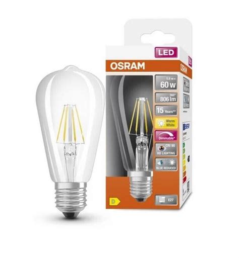 Osram E27 Superstar Plus Led Filament Lamp Dimmable 58w Like 60w 2700k