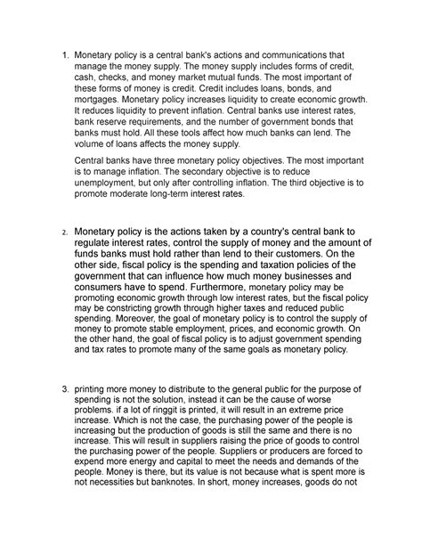 ECO TUTO Hope It Help Monetary Policy Is A Central Bank S Actions And Communications That