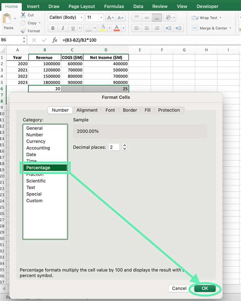 Formula to Create a Percentage Change Between Two Numbers in Excel