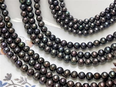 5mm 6mm Aaa Dark Gray Peacock Color Freshwater Pearl Bead Genuine