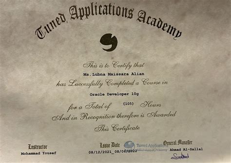 I Am Happy To Share My Oracle Certificate After Pass 105 Hours By Tuned Applications Academy