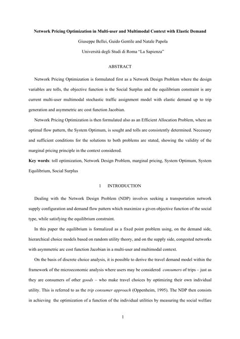 Pdf Network Pricing Optimization In Multi User And Multimodal Context With Elastic Demand