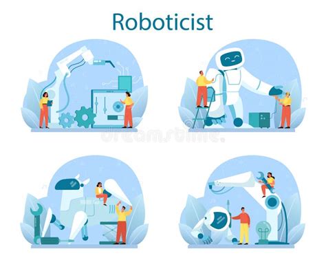 Roboticist Concept Set Robotic Engineering And Constructing Stock Vector Illustration Of
