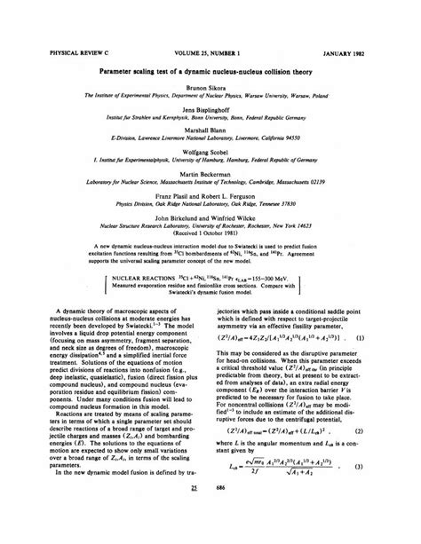 Pdf Parameter Scaling Test Of A Dynamic Nucleus Nucleus Collision