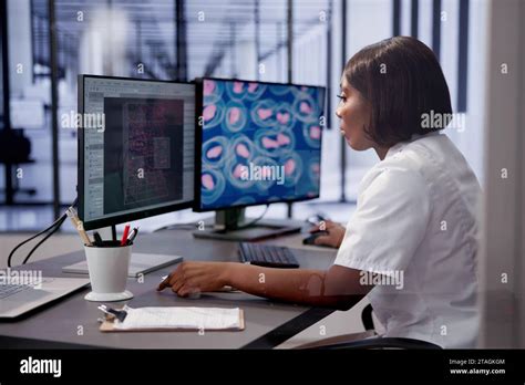 artificial intelligence girl using computer software for data security