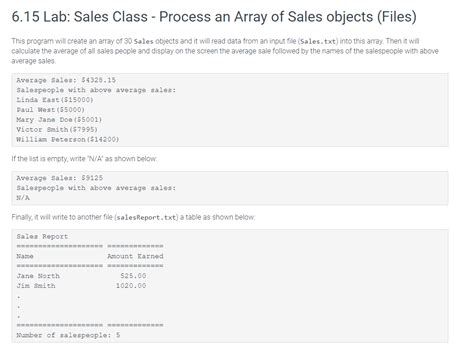 Solved Lab Sales Class Process An Array Of Sales Objects