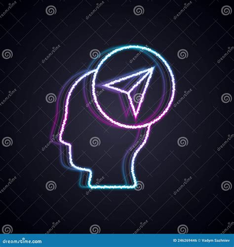 Glowing Neon Line Map Marker With A Silhouette Of A Person Icon Isolated On Black Background