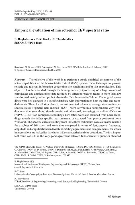 Pdf Empirical Evaluation Of Microtremor Hv Spectral Ratio