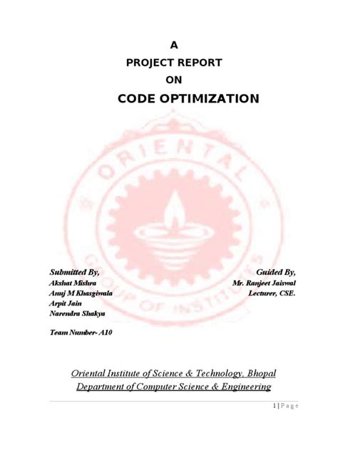 Code Optimization A Project Report On Pdf Program Optimization