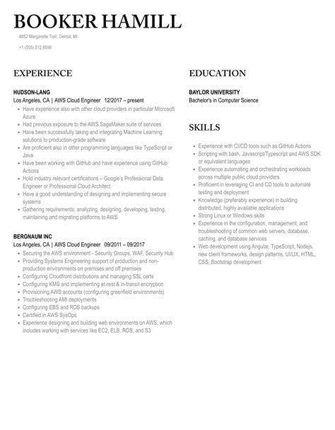 AWS Cloud Engineer Resume Samples Velvet Jobs