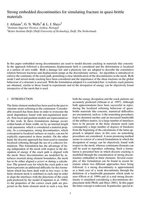 Pdf Strong Embedded Discontinuities For Simulating Fracture In Quasi Brittle Materials
