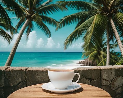 Tea And Biscuits On Thne Background Of Ocean Premium Ai Generated Image