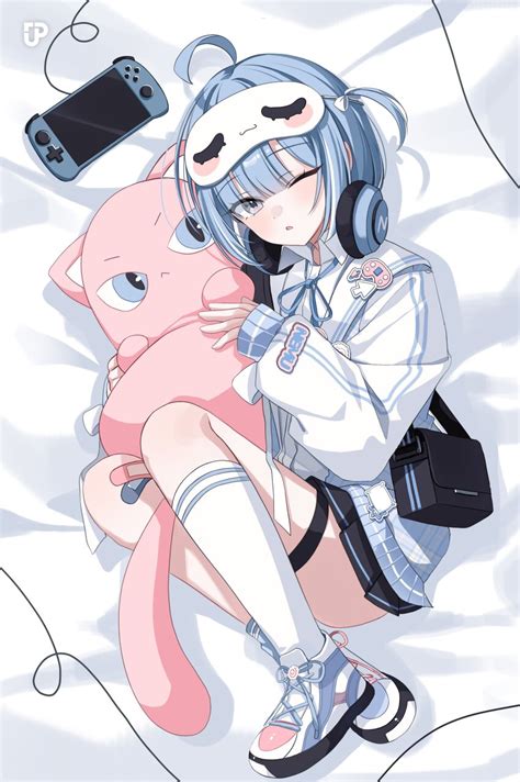 Myowa Absurdres Highres Official Art Second Party Source Girl Ahoge Bag Bed Sheet