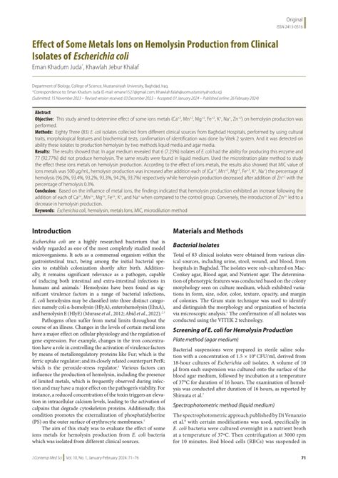 Pdf Effect Of Some Metals Ions On Hemolysin Production From Clinical Isolates Of Escherichia