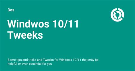Windwos 10 11 Tweeks 3os