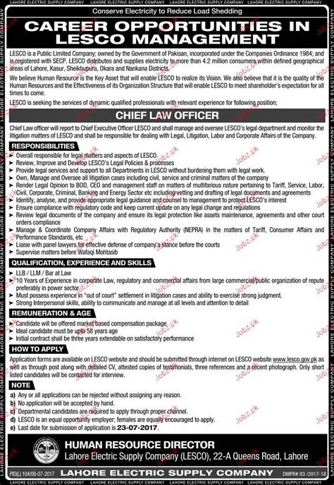 Lahore Electric Power Company Lesco Jobs 2025 Job Advertisement Pakistan