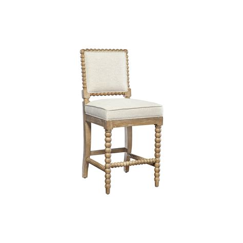 Teak Spindle Counter Stool With Linen Cushions Wisteria