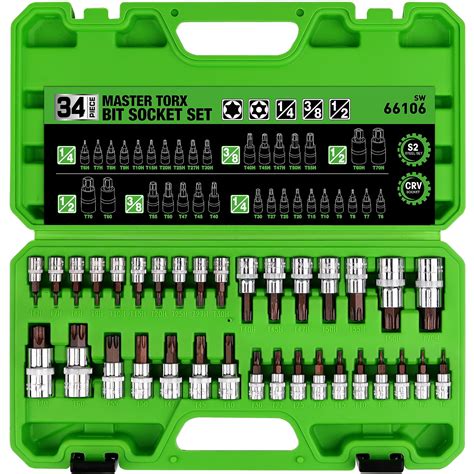 Swanlake 34pcs Master Torx Bit Socket Set Premium S2 Alloy Steel Solid Star And Tamper Proof T6