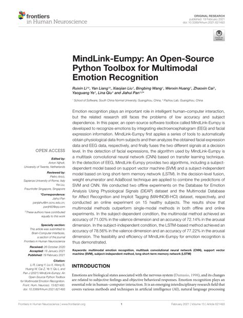 PDF MindLink Eumpy An Open Source Python Toolbox For Multimodal Emotion Recognition