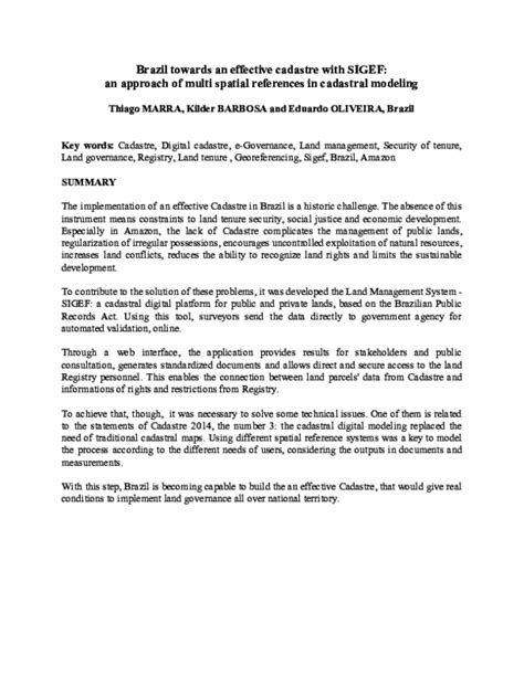 Brazil Towards An Effective Cadastre With Sigef An Approach Of Multi