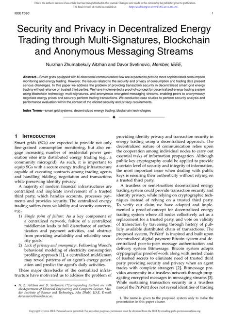 Pdf Security And Privacy In Decentralized Energy Trading Through Multi Signatures Blockchain