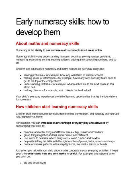 Early Numeracy Skills Pdf