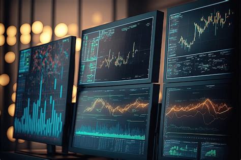 Premium Photo Computer Screen Monitors With Statistic Financial Graphs Analytics And