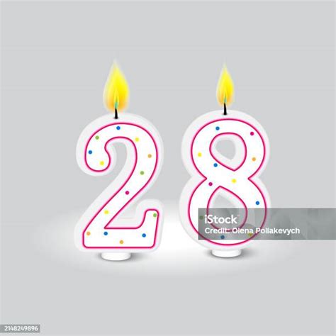 생일 촛불은 스물여덟 개입니다 축제 분위기 조성자 젊고 생생한 장식 벡터 일러스트 레이 션입니다 주당순이익 10 20에 대한 스톡 벡터 아트 및 기타 이미지 Istock