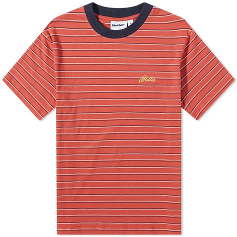 Butter Goods Mens Cliff Stripe T Shirt In Rust Butter Goods