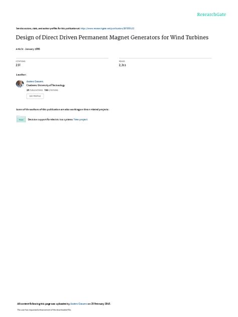 Design Of Direct Driven Permanent Magnet Generator Pdf Electric Generator Wind Turbine