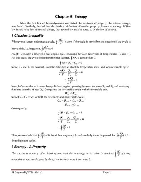 thermodynamics note chapter 6 entropy pdf