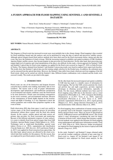 PDF A FUSION APPROACH FOR FLOOD MAPPING USING SENTINEL AND SENTINEL DATASETS