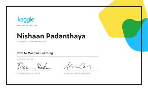 Nishaan Padanthaya Completed The Intro To Machine Learning Course On Kaggle