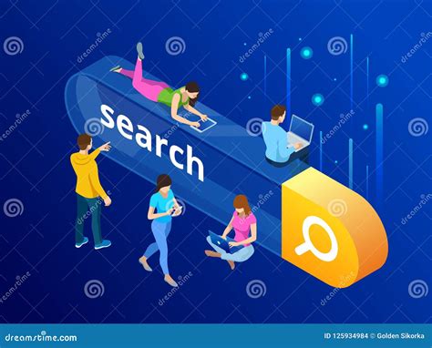 Isometric Search Bar Modern Concept Search Engine Optimization And Web Analytics Elements Stock