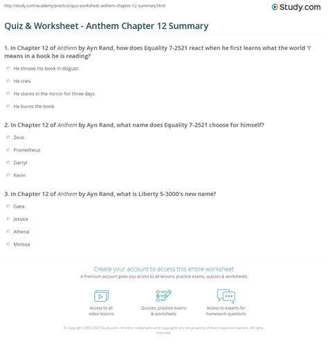 Quiz And Worksheet Anthem Chapter 12 Summary