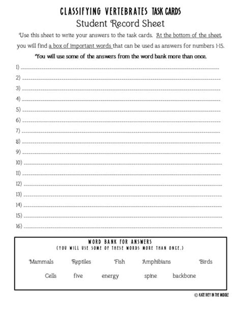 Classifying Vertebrates Task Cards By Kate Ivey In The Middle Tpt