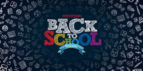 검은 손으로 그린 낙서 배경에 화려한 타이포그래피 글자를 가진 학교 디자인으로 돌아 가기 인사말 카드 배너 전단지 초대장 브로셔 또는 프로모션 포스터에 대 한 벡터 학교