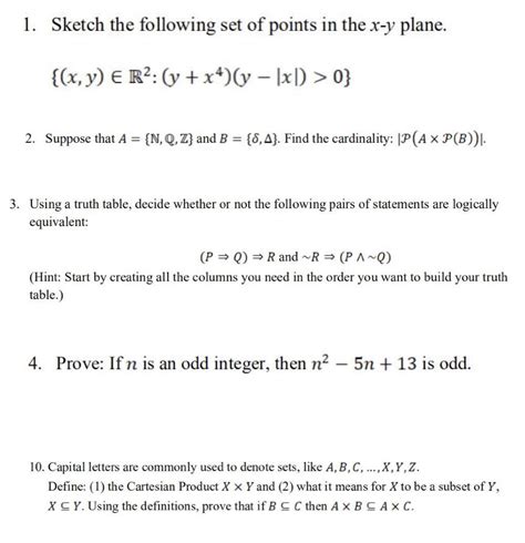Solved Sketch The Following Set Of Points In The X Y Chegg Com
