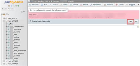 how to drop tables in phpmyadmin permanently delete tables