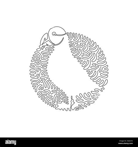 Continuous One Curve Line Drawing Of Funny Puffin Abstract Art Single Line Editable Stroke