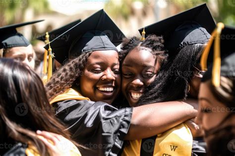 A Candid Shot Of A Group Of Graduates Hugging And Congratulating Each