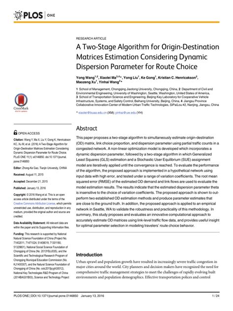 A Two Stage Algorithm For Origin Destination Pdf Matrix